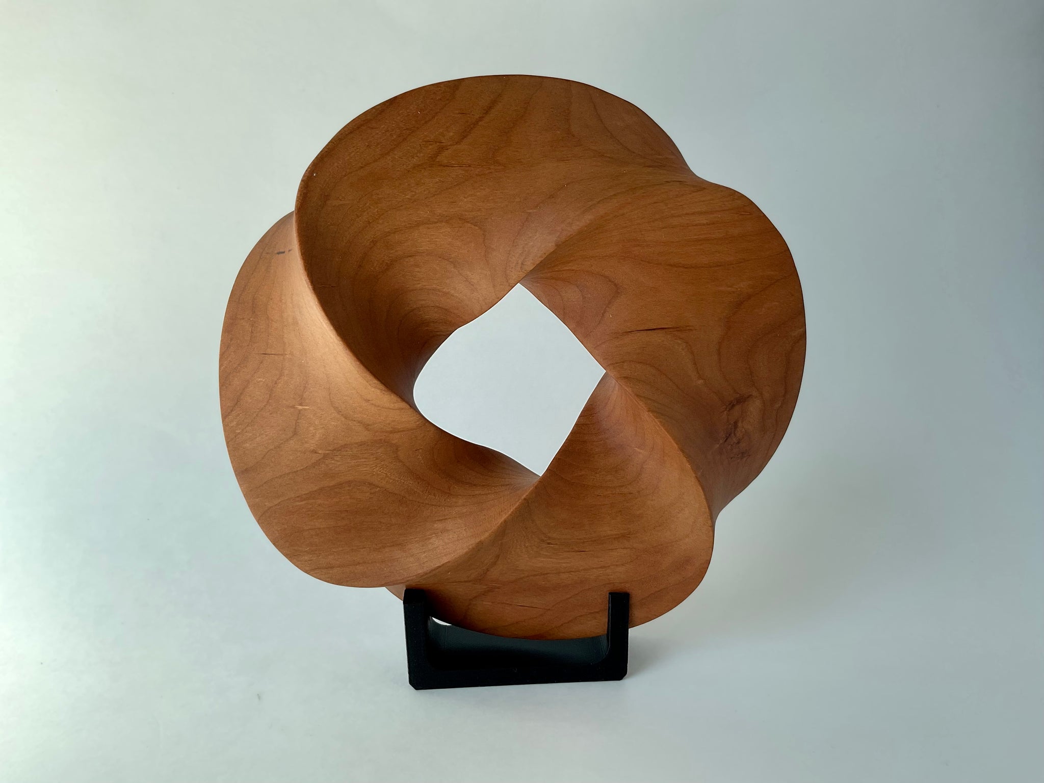 Quadruple-folded Möbius Strip-like Cherry Wood Carving, 7" diameter ...
