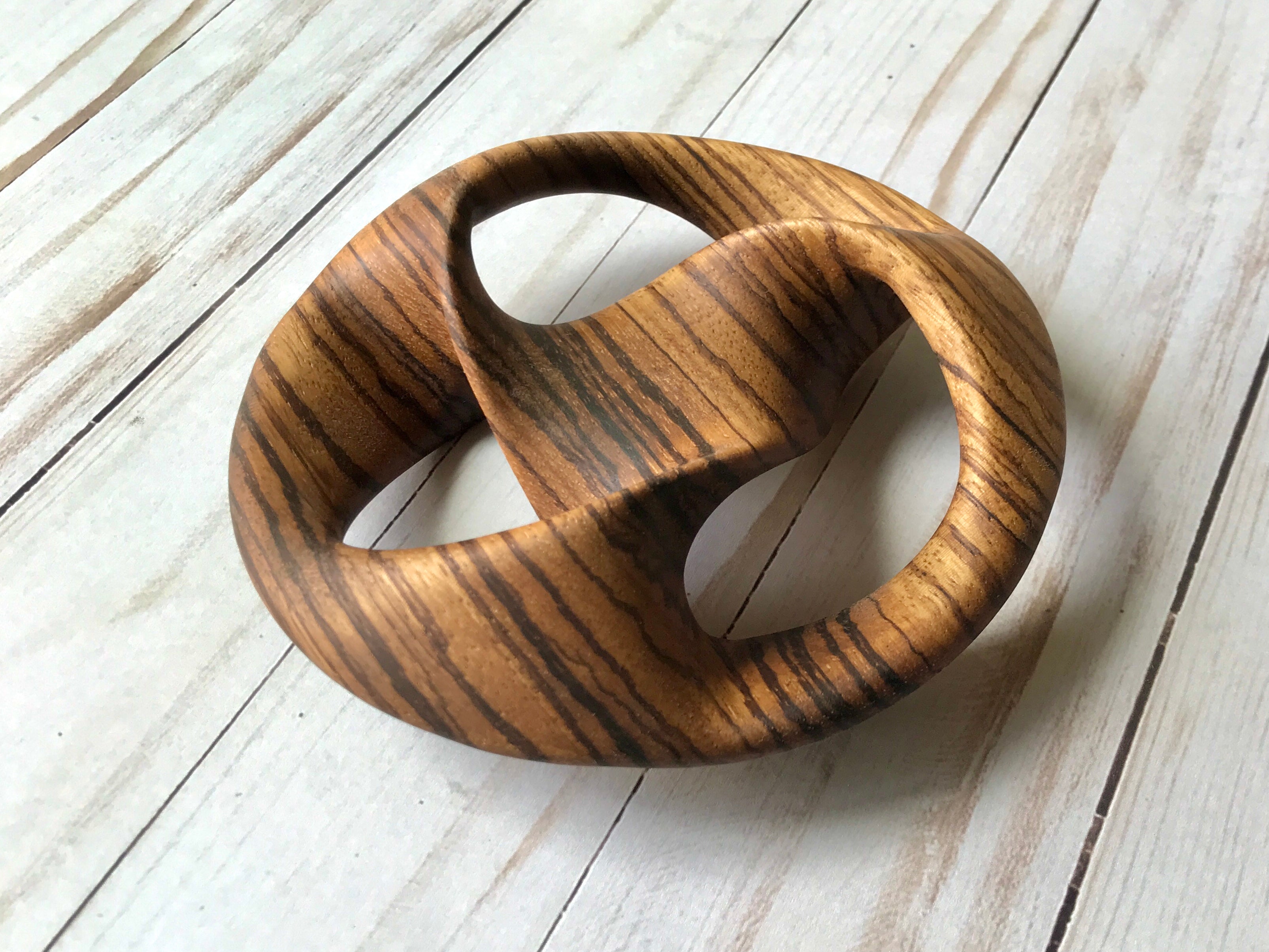 Triquetra Mobius Strip-like Wooden Sculpture, ZebraWood, 5" – Wooden ...